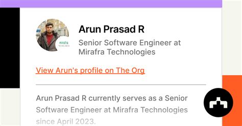 Arun Prasad R Senior Software Engineer At Mirafra Technologies The Org