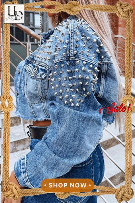 Street Punk Solid Rivets Turndown Collar Long Sleeve Loose Denim Jacket