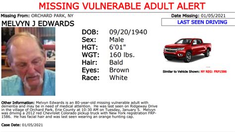 Missing Vulnerable Adult Alert For Orchard Park Man Canceled