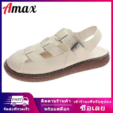 Amax รองเท้าแตะผู้หญิงใหม่รองเท้าผู้หญิงเวอร์ชั่นเกาหลีเป่าโถวรองเท้าแตะนักเรียนแบนผู้หญิงคำ