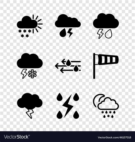 Set Cloudy With Snow Rain And Lightning Storm Vector Image Set Cloudy With Snow Rain And Lightning Storm Vector Image