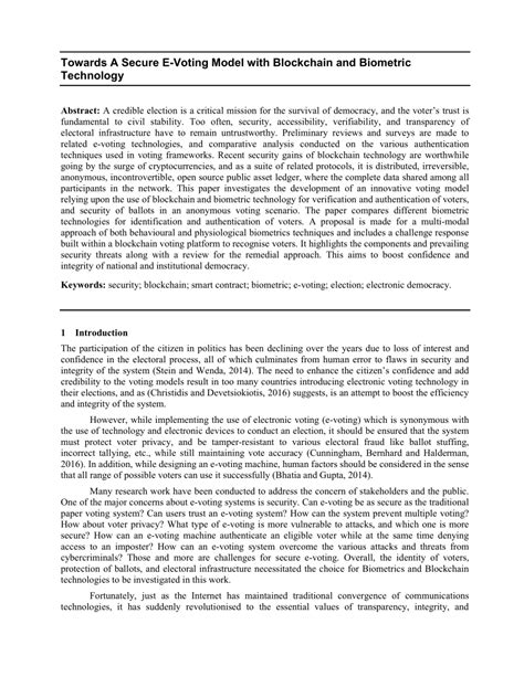 Pdf Towards A Secure E Voting Model With Blockchain And Biometric