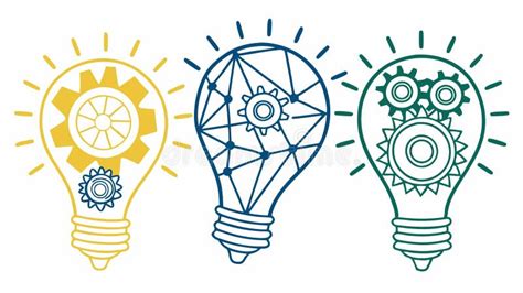 Lightbulbs With Gears Innovation And Technology Idea Generation Creative Process Vector