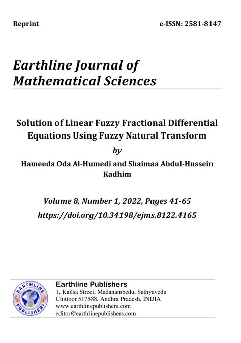 PDF Solution Of Linear Fuzzy Fractional Differential Equations Using Fuzzy Natural Transform
