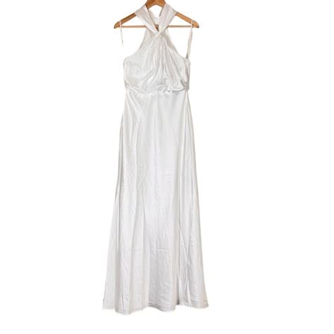 Lulus Dresses Lulus At The Halter White Satin Halter Neck Twist