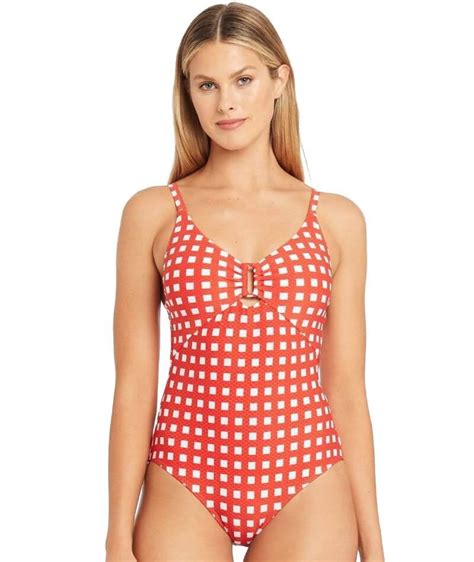 Sea Level Le Damier Bralette One Piece Swimsuit Orange Curvy