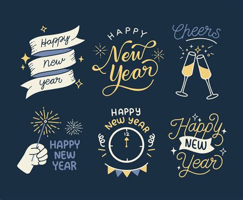 Happy New Year Sticker Set Vector Art And Graphics