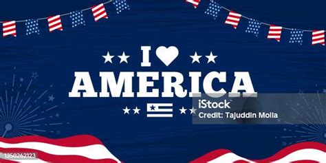 미국 행복 7 월 4 일 미국 흔들리는 깃발과 그런 지 불꽃 작품 버스트 축 하 배경에 화려한 현대 디자인 0명에 대한 스톡 벡터 아트 및 기타 이미지 Istock