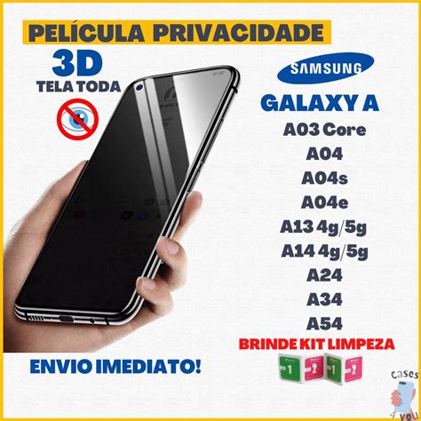 Película 3d Privativa Samsung Galaxy A Privacidade Anti Espião Espionagem Vidro A01 A03 Core