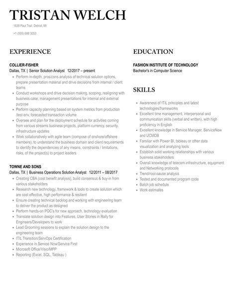 Solution Analyst Resume Samples Velvet Jobs