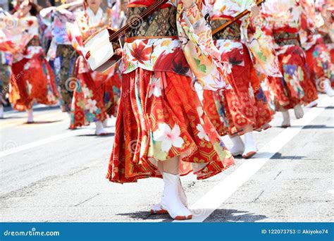 Japanese Performers Dancing In The Famous Yosakoi Festival Editorial