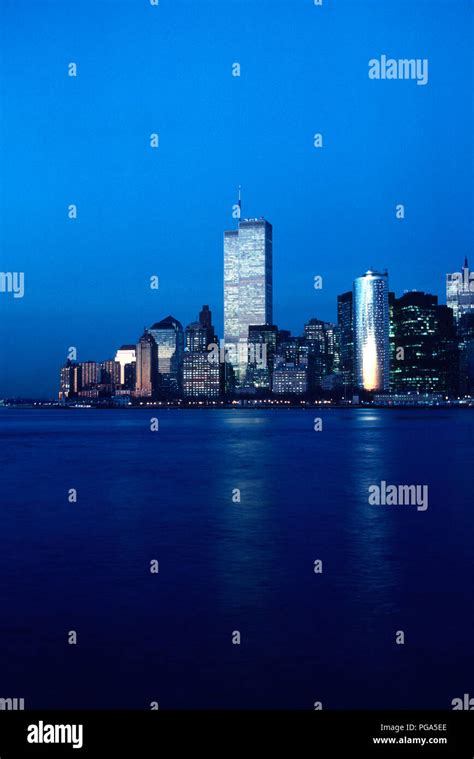 Jahrgang 1988 Blick Auf Lower Manhattan Skyline Mit Twin Towers Des
