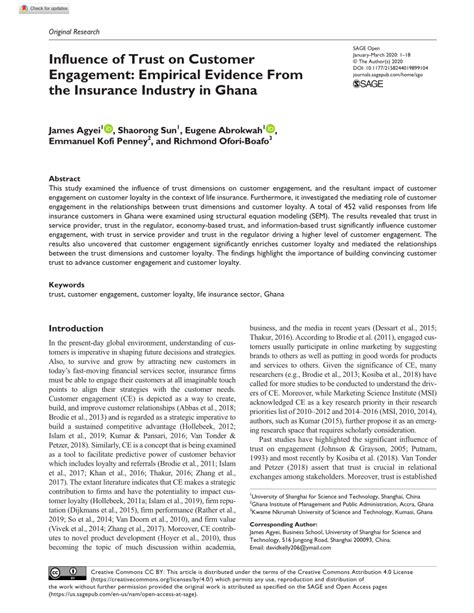 Pdf Influence Of Trust On Customer Engagement Empirical Evidence From The Insurance Industry