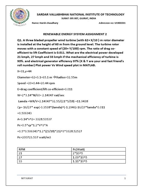 Renewable Energy Assignment On Wind Energy Pdf Turbine Renewable Energy