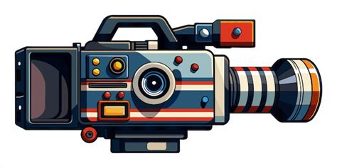 рисунок камеры с синей и красной полосой Премиум векторы