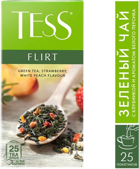 Чай зеленый Tess Flirt с клубникой и ароматом белого персика 25*1.5г ...