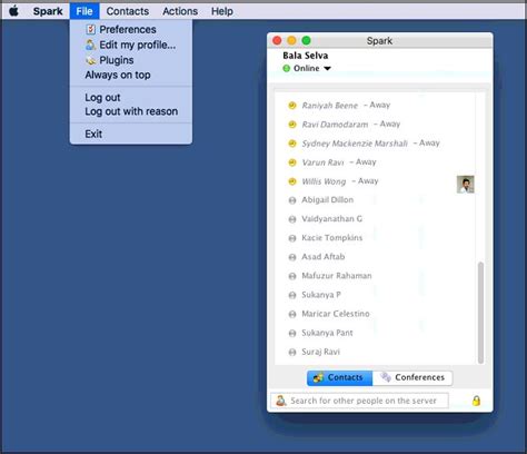 Spark Not Showing Menu Bar Files Contact Actions Help Logout