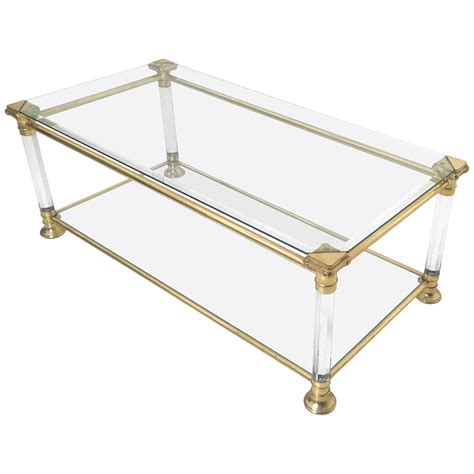 Postmodern Rectangular Glass Coffee Table With Brass And Plexiglass Frame Italy For Sale At 1stdibs