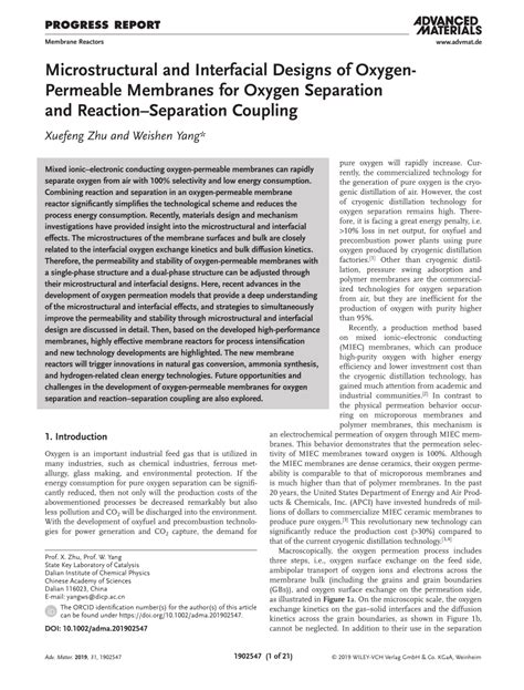 Microstructural And Interfacial Designs Of Oxygen‐permeable Membranes For Oxygen Separation And