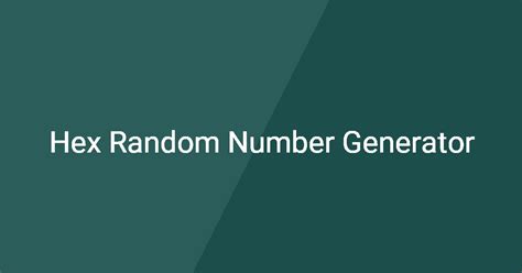 Hex Random Number Generator Dragon Name Generator