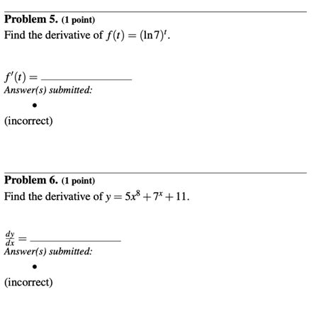 Solved Find The Derivative Of F T Ln7 T F′ T − Answer S