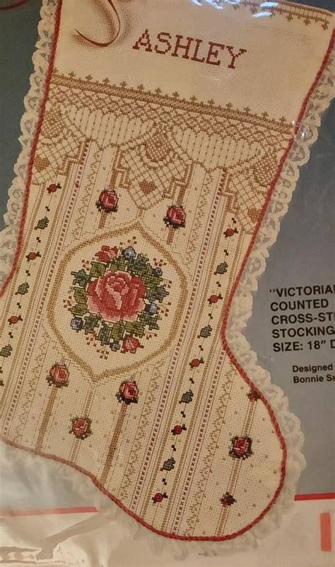 Vintage Bucilla Counted Cross Stitch Christmas Stocking Kit Victorian