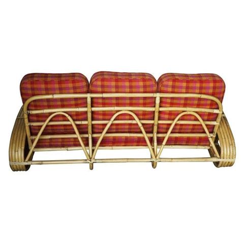 Restored 5 Strand Reverse Pretzel Rattan Sofa And Lounge Chair Living