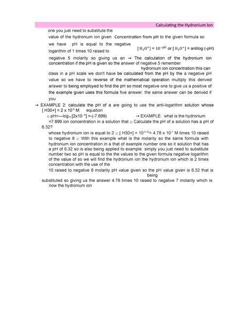 Calculating The Hydronium Ion The Same Answer Can Be Derived If You →