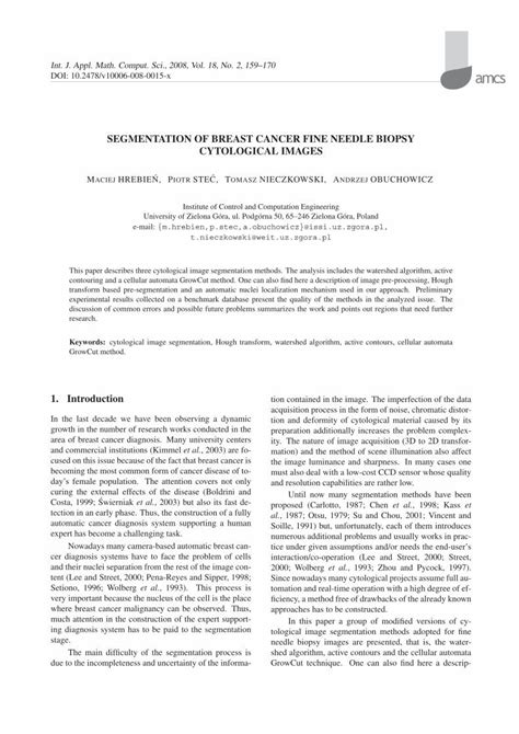pdf segmentation of breast cancer fine needle biopsy matwbn icm