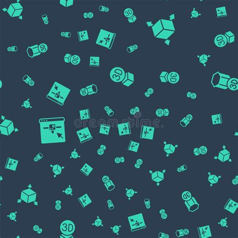 Set Isometric Cube 3d Printer Setting And On Seamless Pattern