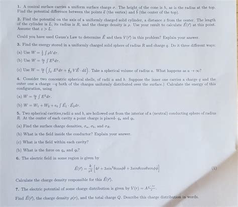Solved A Conical Surface Carries A Uniform Surface Charge Chegg