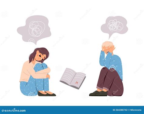 学习困难，疲惫的少年角色思维混乱，考试成绩差 不满的卡通画 向量例证 插画 包括有 标记 男朋友 264280742