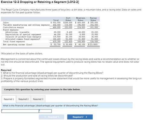 Solved Exercise Dropping Or Retaining A Segment Chegg