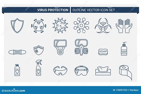 Virus Protection Outline Vector Icon Set Stock Vector Illustration Of Graphic Mask 178097252