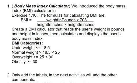Solved 1 Body Mass Index Calculator We Introduced The