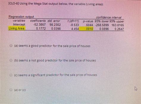 solved clo 6 using the mega stat output below the