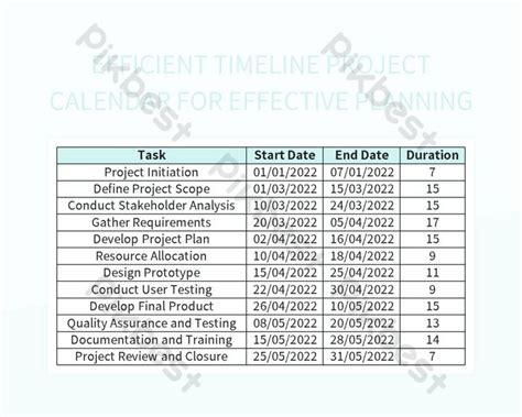 Efficient Timeline Project Calendar For Effective Planning Excel