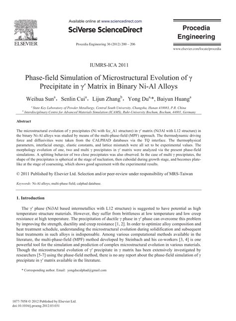 Pdf Phase Field Simulation Of Microstructural Evolution Of γ Precipitate In γ′ Matrix In