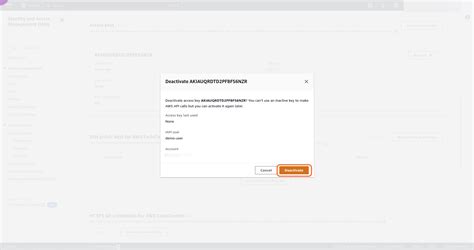 how to deactivate the access key of a user in aws