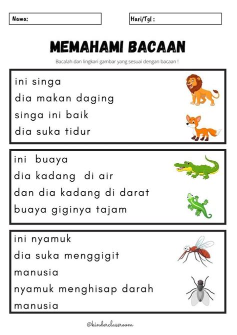 Aktiviti Asas Membaca Membaca Lembar Kerja Pemahaman