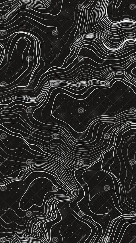 Abstract Black Background With Flowing White Lines And Subtle Dots Creating A Wave Like Pattern