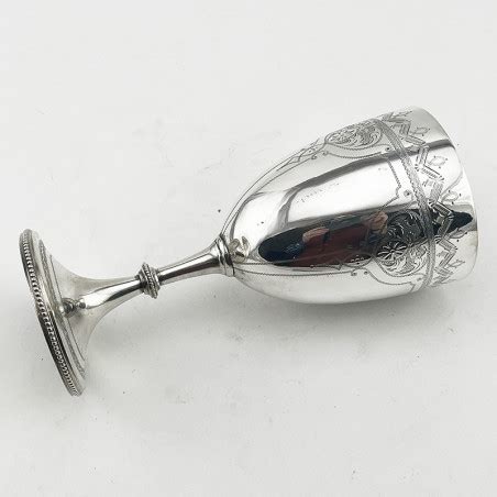 Large Victorian Sterling Silver Goblet With Floral Engraved Decoration