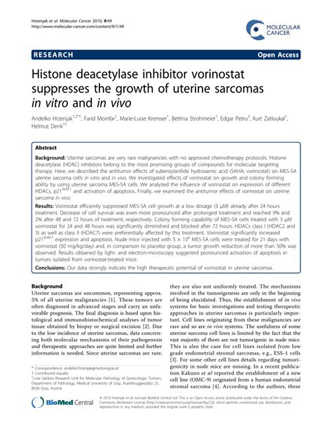 Pdf Histone Deacetylase Inhibitor Vorinostat Suppresses The Growth Of