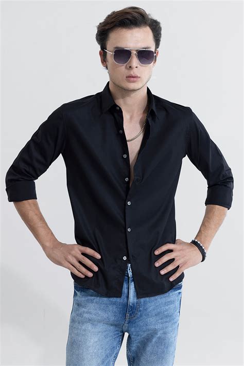 Buy Mens Folksy Dark Black Shirt Online Snitch