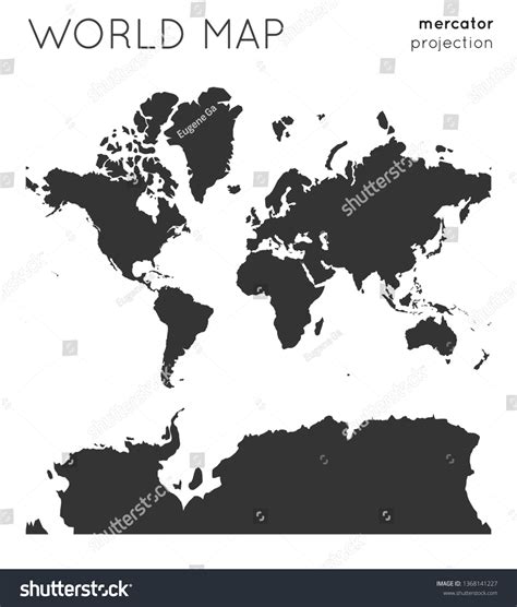 World Map Globe Mercator Projection Plain Stock Vector Royalty Free 1368141227 Shutterstock