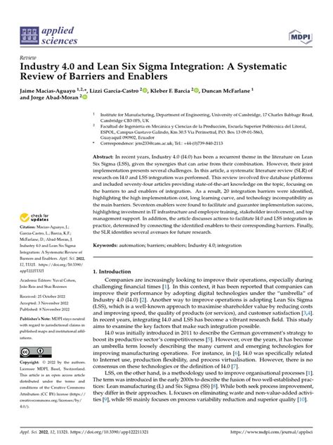 Industry 4 0 And Lean Six Sigma Integration A Systematic Review Of Barriers And Enablers Pdf