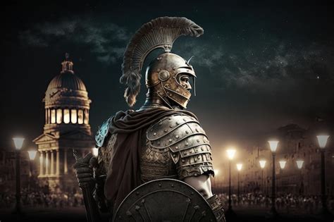 Premium Photo Roman Soldier In Armor Greek City In The Background