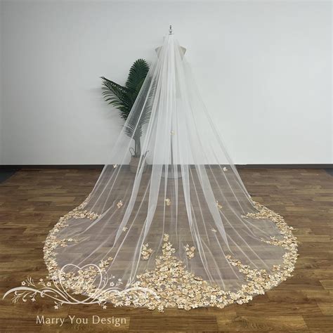Dreamy Floral Outdoor Wedding Veillawn Wedding Veiledge Floral Lace