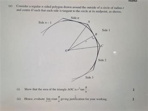 Solved E Consider A Regular N Sided Polygon Drawn Around Chegg