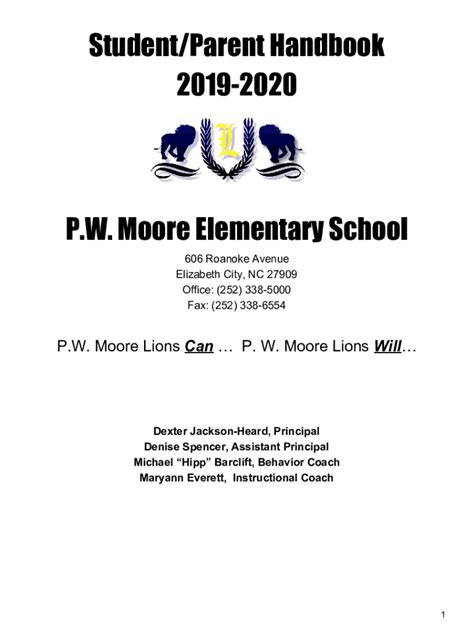Fillable Online P W Moore Elementary School In Elizabeth City Nc Fax Email Print Pdffiller